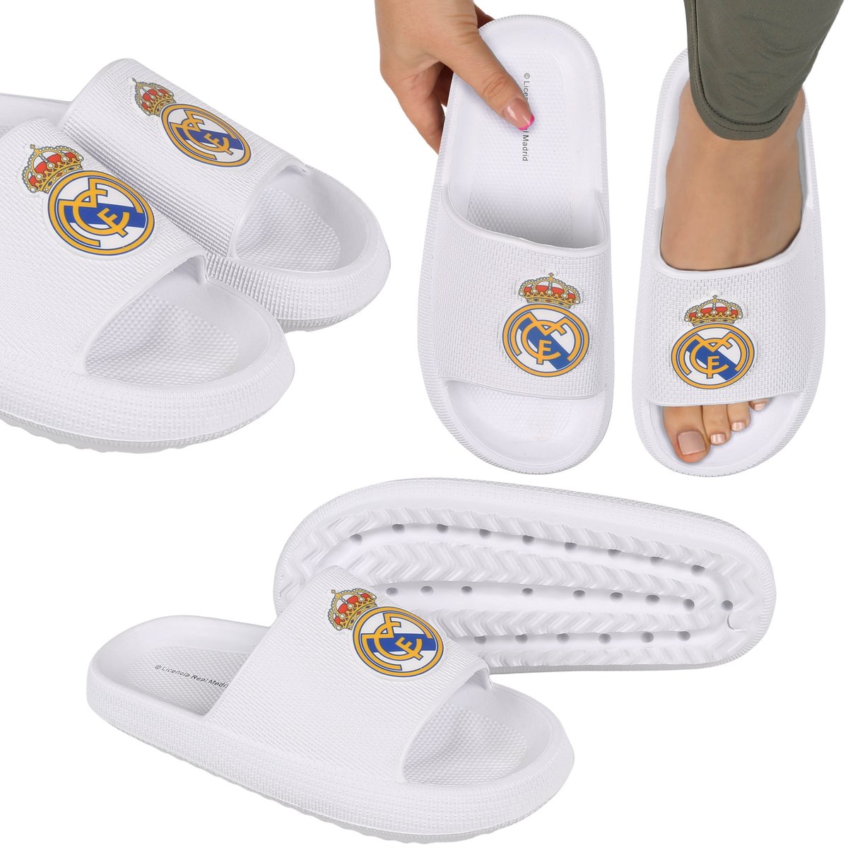Real Madryt Białe KLAPKI PIANKOWE na basen, GRUBA PODESZWA , LEKKIE klapki dla dorosłych 36-37 ...
