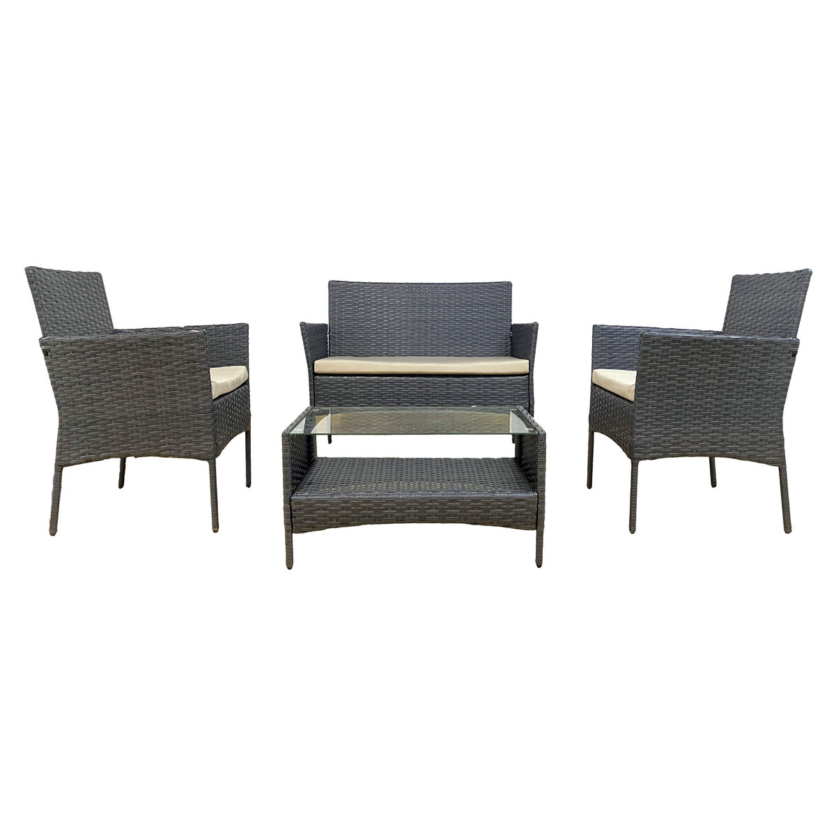 Rebecca Mobili Zestaw mebli ogrodowych do salonu z poduszkami szary stalowy polirattan - Rebecca ...