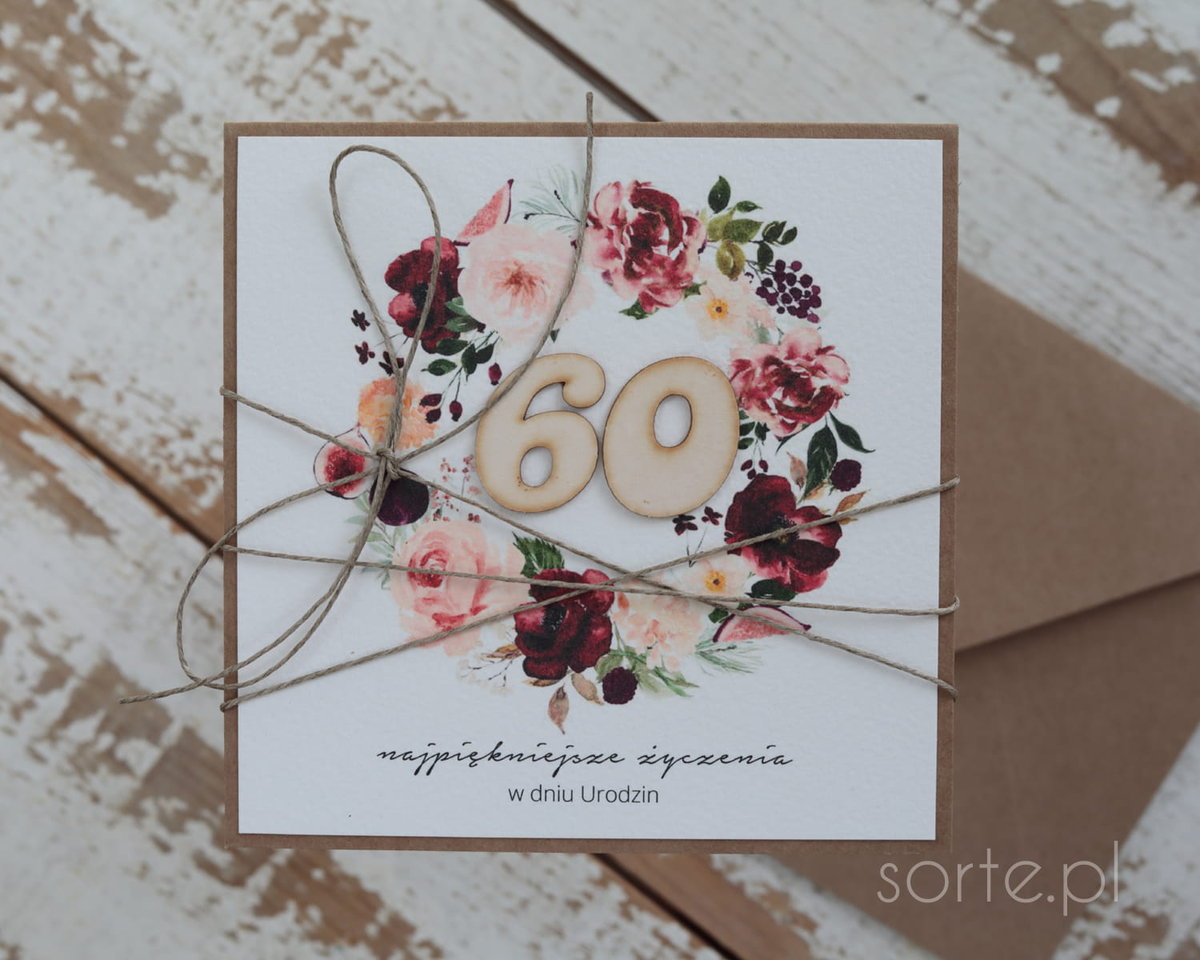 Ręcznie robiona kartka na 60 urodziny, pomysł prezent na szęśćdziesiątkę piękne życzenia - Inna ...