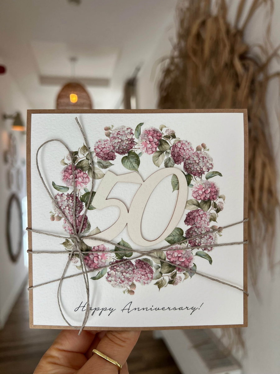 Ręcznie robiona kartka życzenia z okazji 50. rocznicy ślubu - rocznica ślubu - prezent na ...