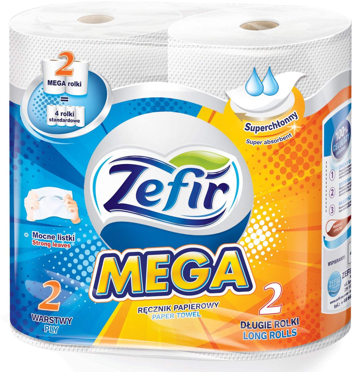 Ręcznik papierowy ZEFIR Mega 2W 2szt. (40m) BIAŁY - Zefir | Sklep EMPIK.COM