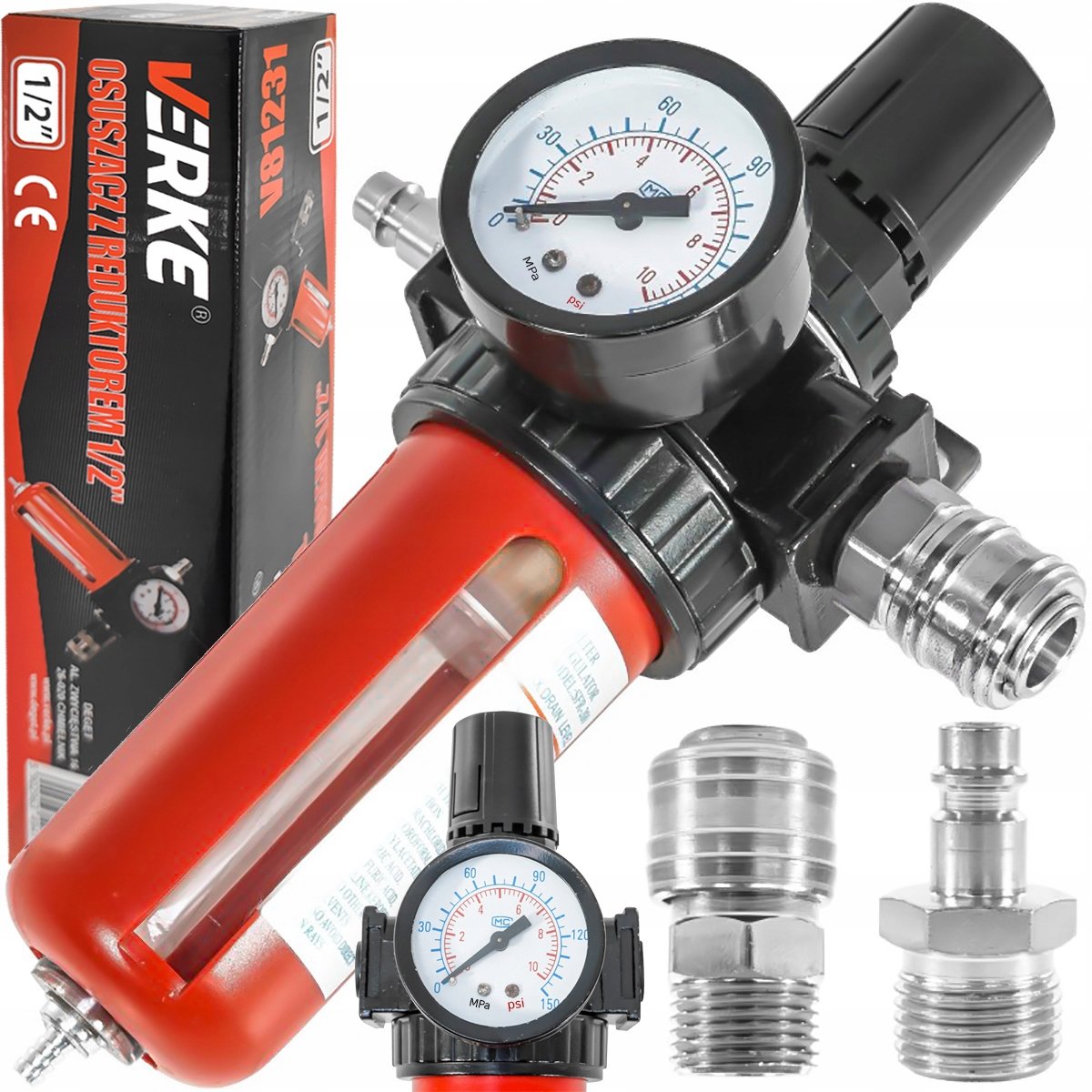 REDUKTOR POWIETRZA FILTR ODWADNIACZ DO KOMPRESORA GWINT 1/2 REGULATOR 10BAR - Verke | Sklep ...