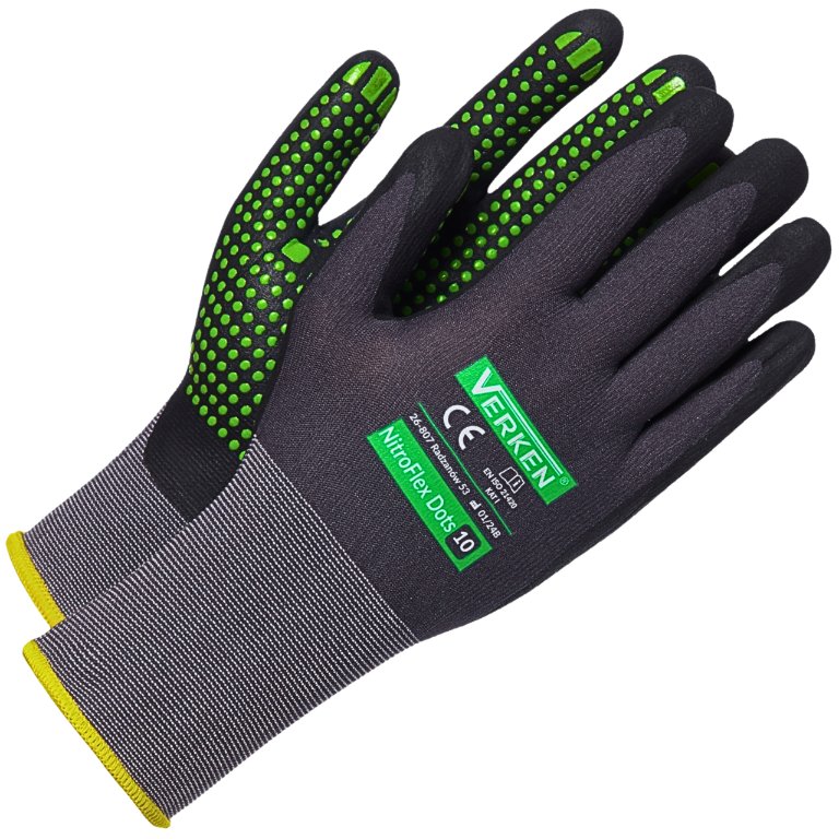 RĘKAWICE NITRYLOWE RĘKAWICZKI ROBOCZE MOCNE L VERKEN FLEX DOTS ROZMIAR ...