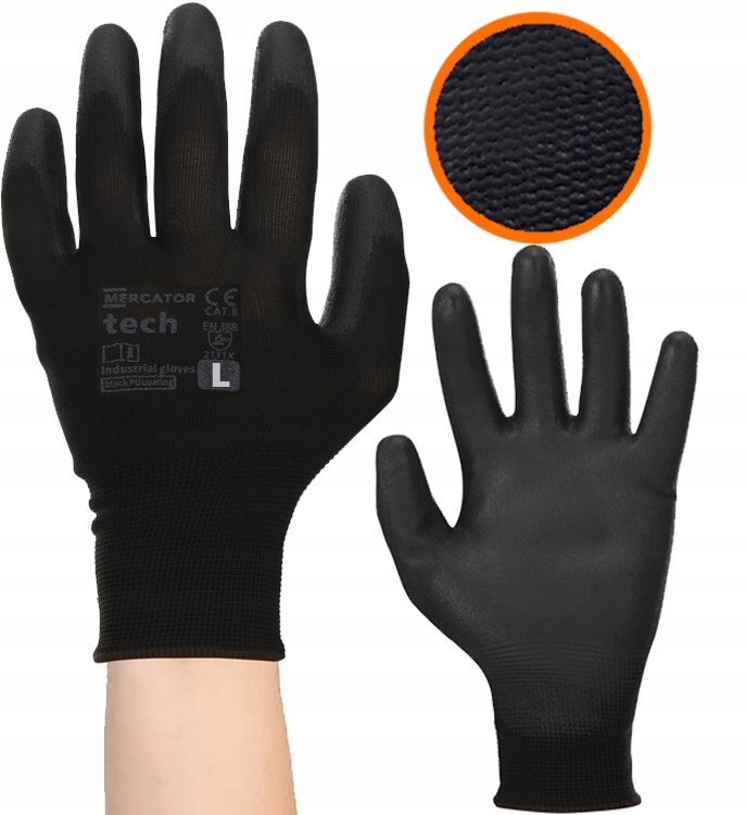 Rękawice Robocze MERCATOR Tech Black+Black PU - L - 1 Para - Mercator ...