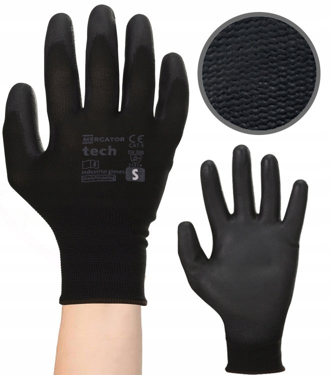 Rękawice Robocze MERCATOR Tech Black+Black PU - S - 1 Para - Mercator ...