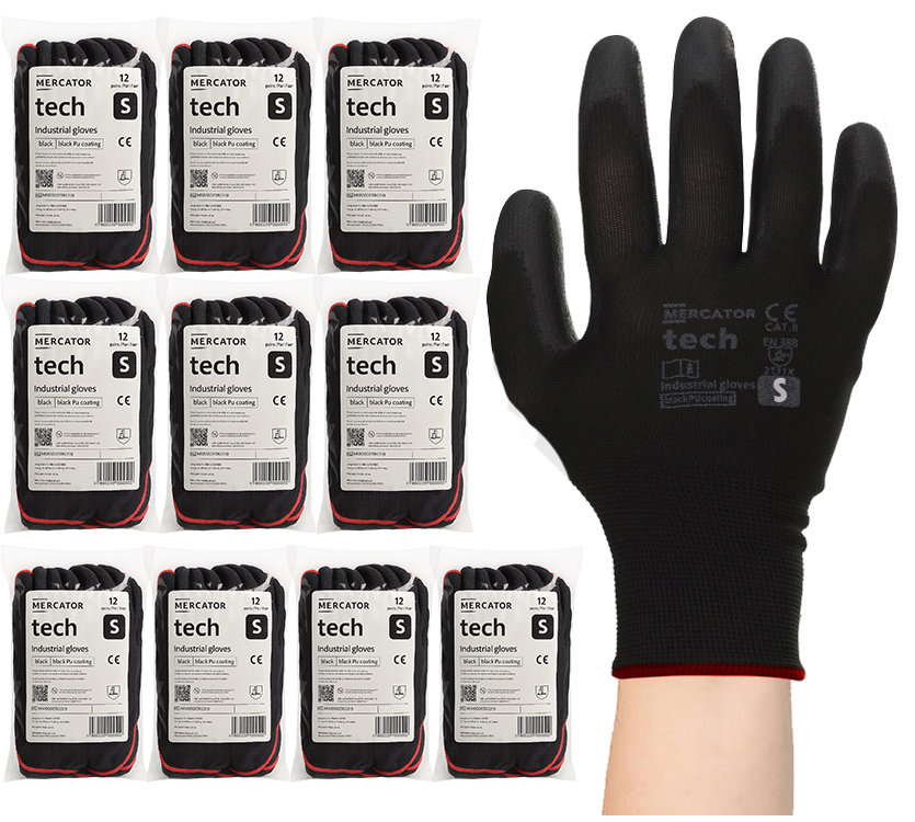 Rękawice Robocze MERCATOR Tech Black+Black PU - S - 120 Par - Inny ...