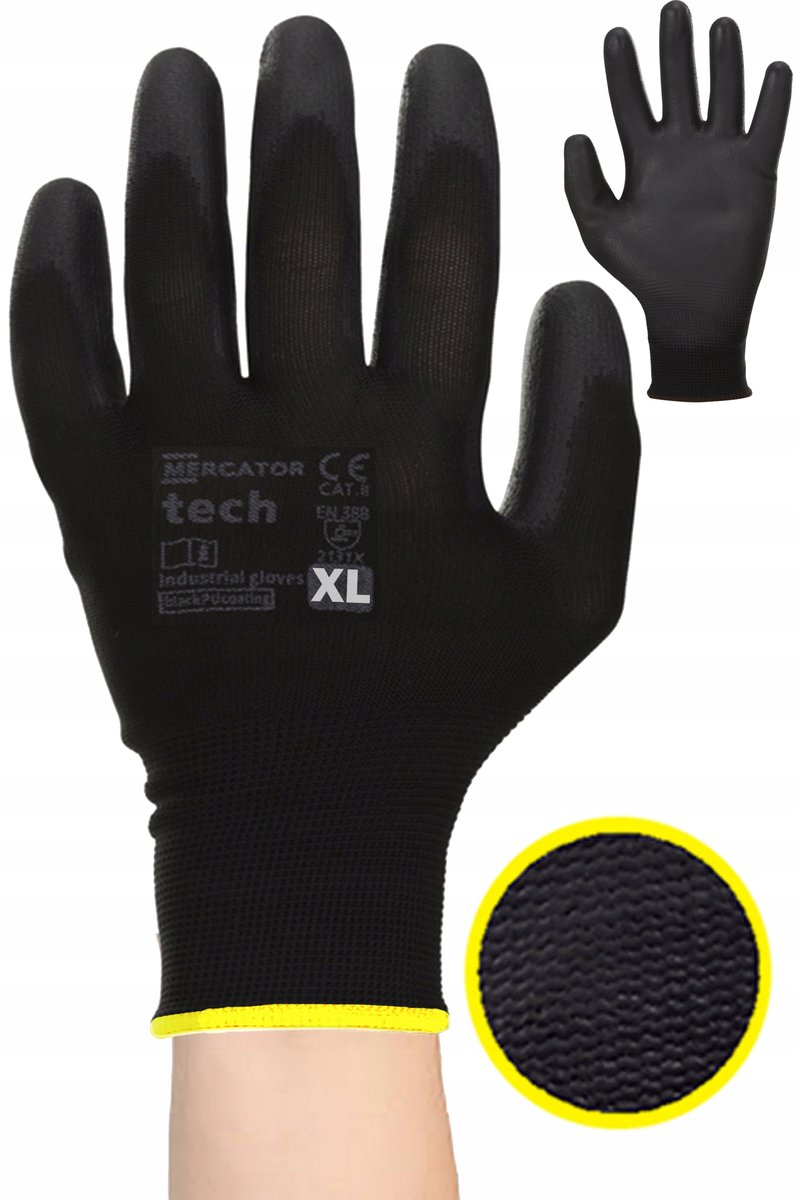 Rękawice Robocze MERCATOR Tech Black+Black PU - XL - 1 Para - Mercator ...