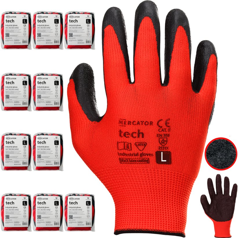 Rękawice Robocze MERCATOR Tech Red+Black Latex - L - 120 Par - Inny ...