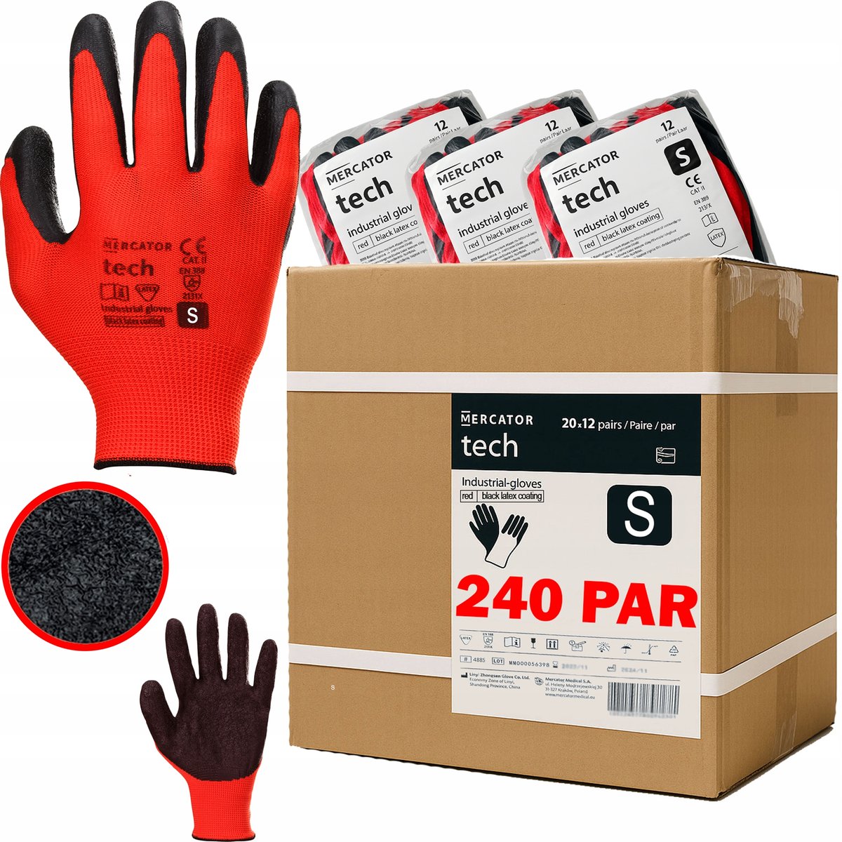 Rękawice Robocze MERCATOR Tech Red+Black Latex - S - 240 Par - Inny ...