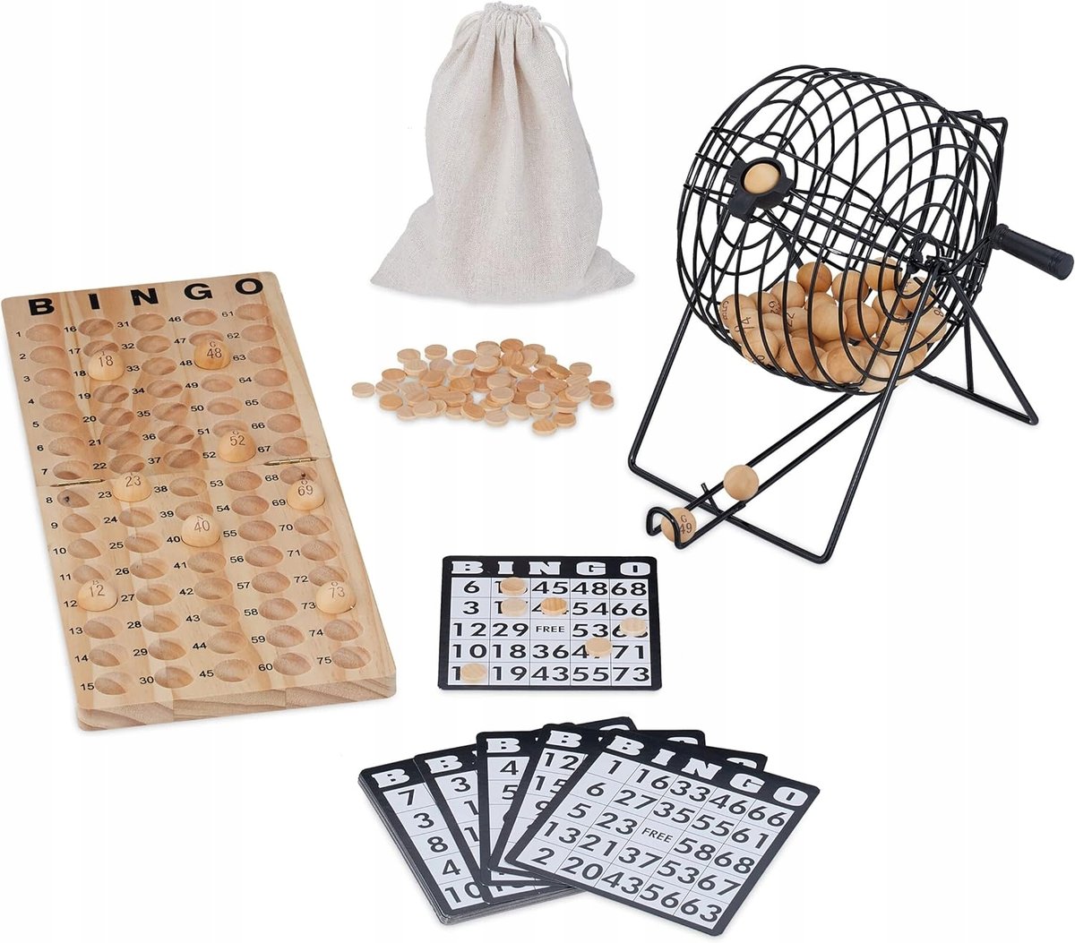 Relaxdays Gra bingo Relaxdays rodzinna gra Bingo drewniana, gra ...