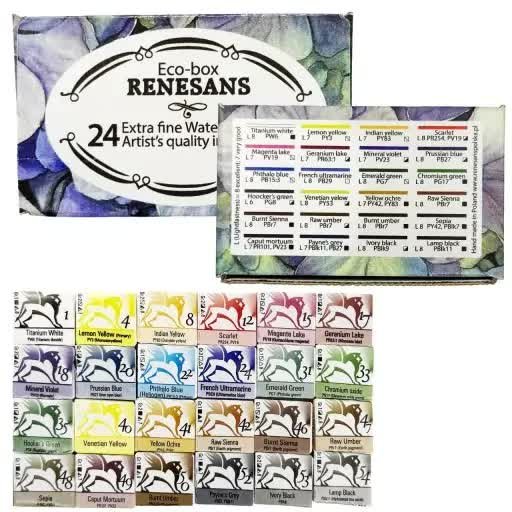 Renesans Zestaw akwareli w półkostkach Eco Box 24 kolory - Inna marka ...
