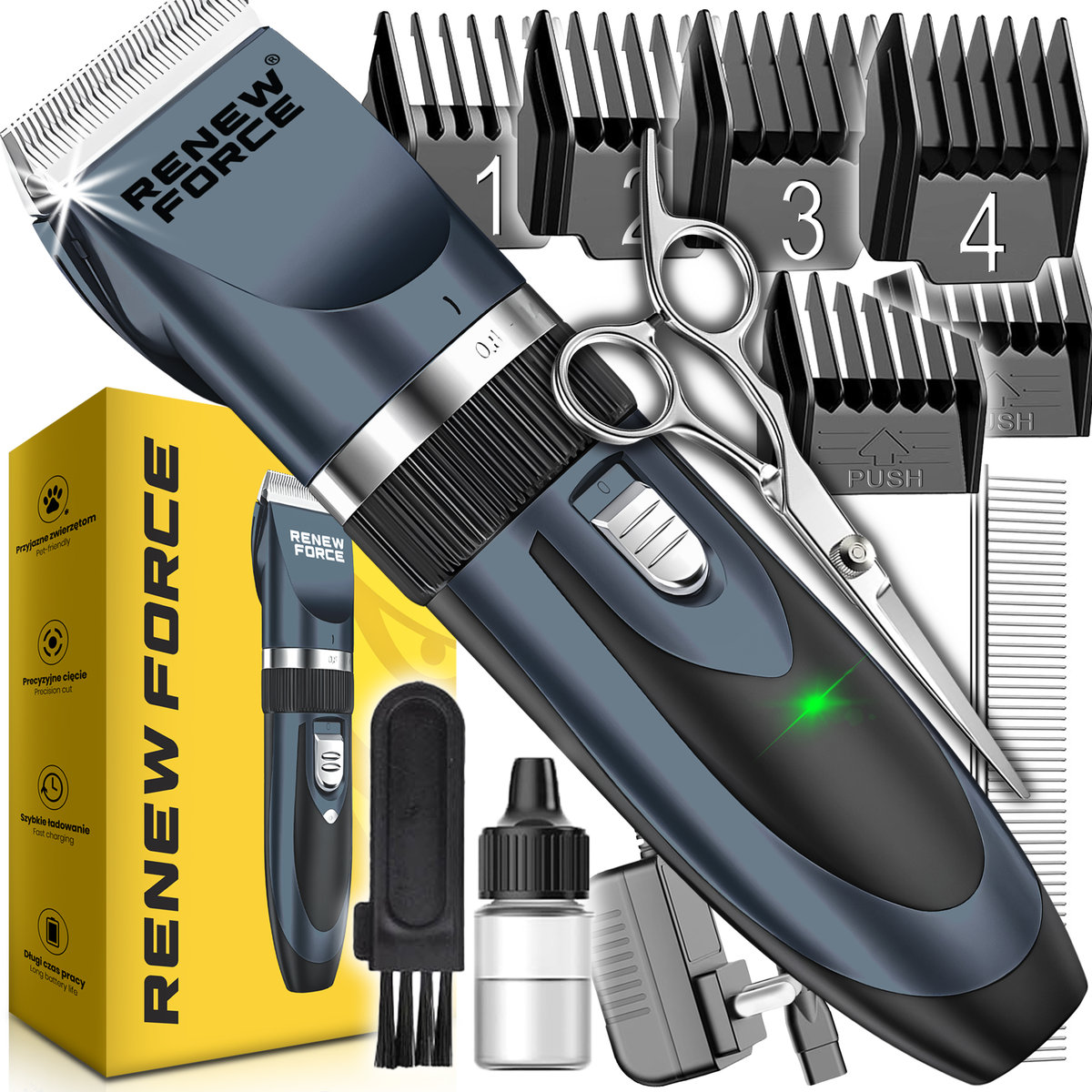 Renew Force CICHA Maszynka do Strzyżenia Psów Psa Kota Zwierząt Zestaw ...
