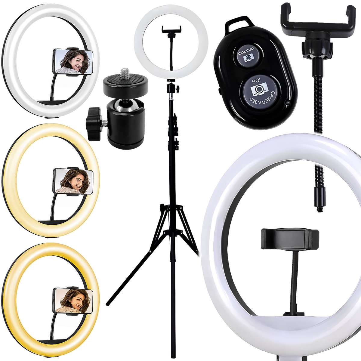 RENEW FORCE LAMPA PIERŚCIENIOWA LED DO SELFIE Ring 25cm SELFIE RING LED 24W 6500k 210cm RL-11 ...