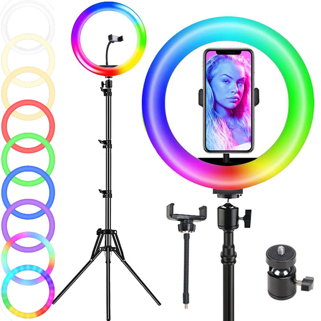 RENEW FORCE Lampa Pierścieniowa LED RGB 120W DUŻA MOC PODŚWIETLENIE 18 KOLORÓW 210cm ZD666 ...