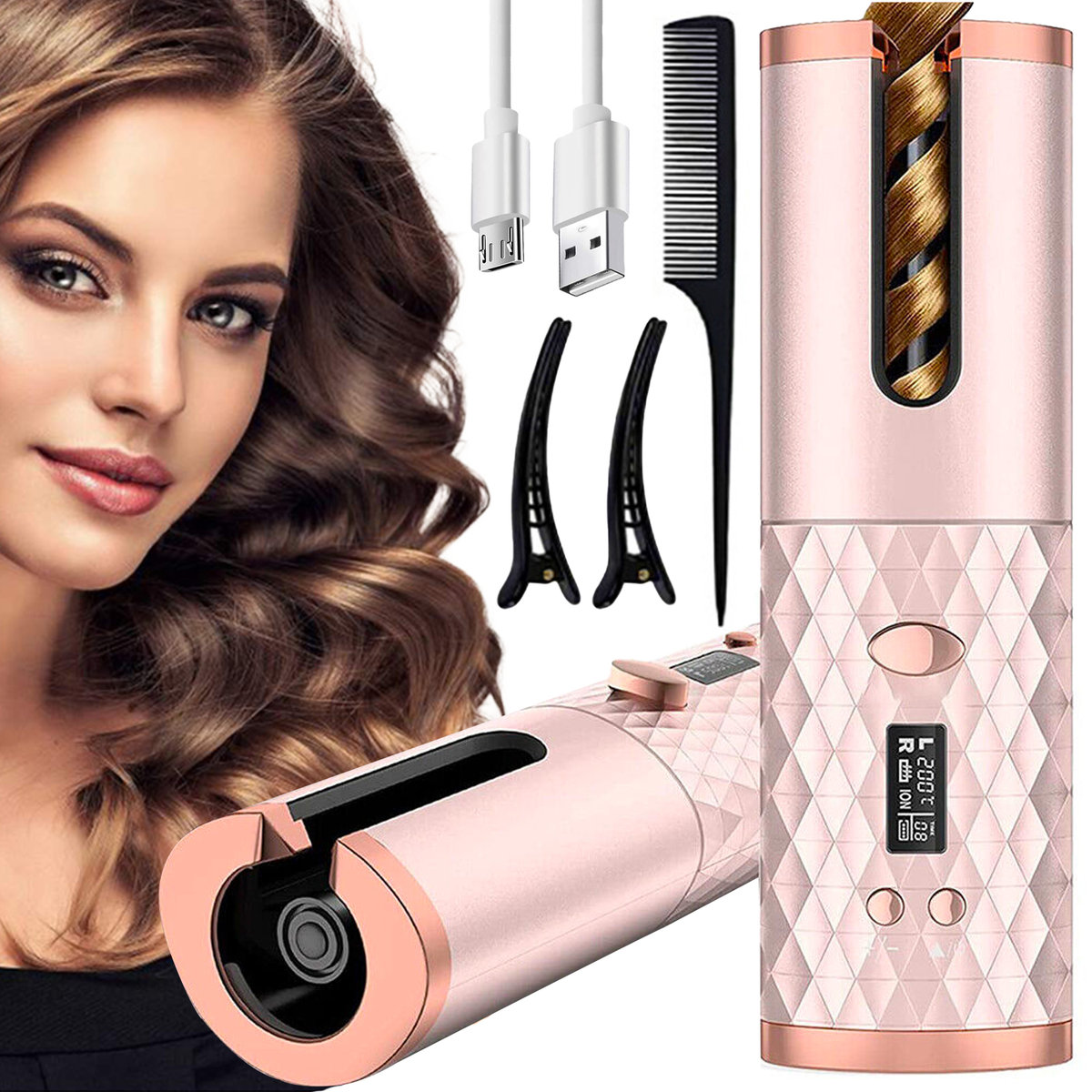 Renew Force LOKÓWKA AUTOMATYCZNA DO WŁOSÓW OBROTOWA LCD FALE 008 RÓŻOWO ...