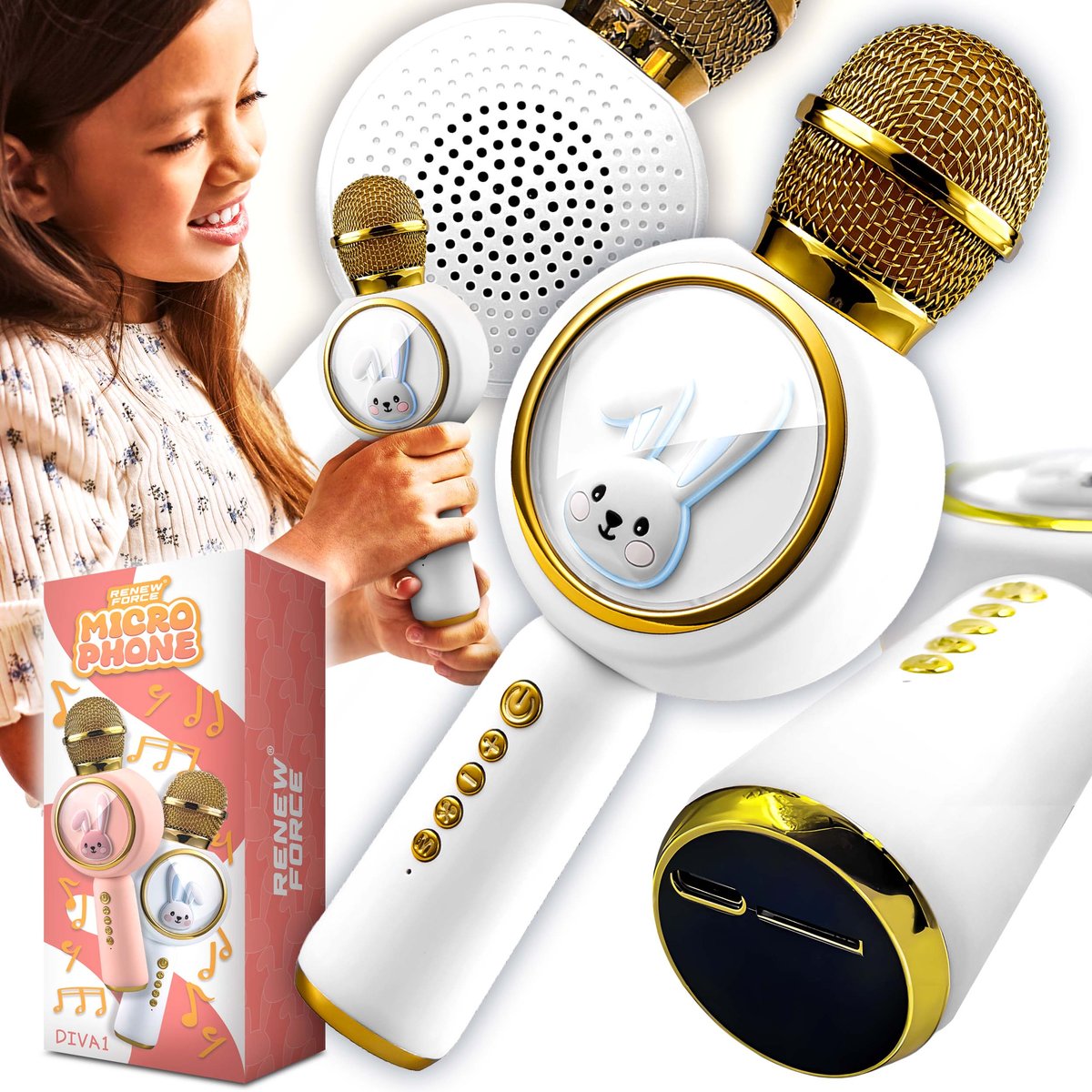 RENEW FORCE Mikrofon bezprzewodowy Karaoke głośnik Bluetooth dla dzieci ...