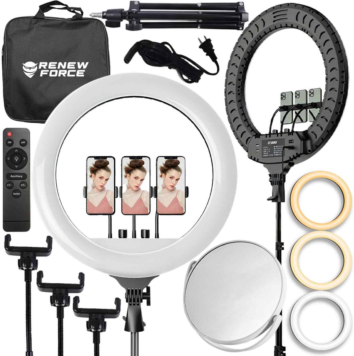 RENEW FORCE NAJWIĘSZKA LAMPA PIERŚCIENIOWA DO SELFIE RING LED 45CM STATYW 240W 210cm ZD170 ...