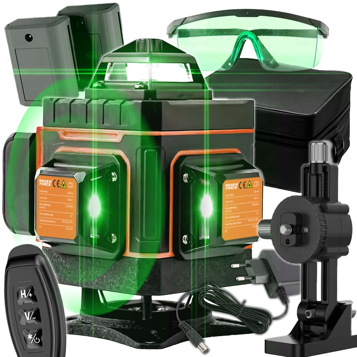 RENEW FORCE POZIOMICA LASEROWA PŁASZCZYZNOWA LASER KRZYŻOWY 4D 16 LINII ...