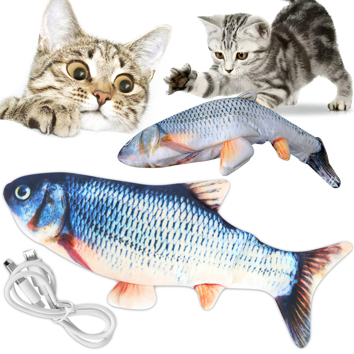 RENEW FORCE SKACZĄCA INTERAKTYWNA ZABAWKA DLA KOTA RYBA ładowana USB ...