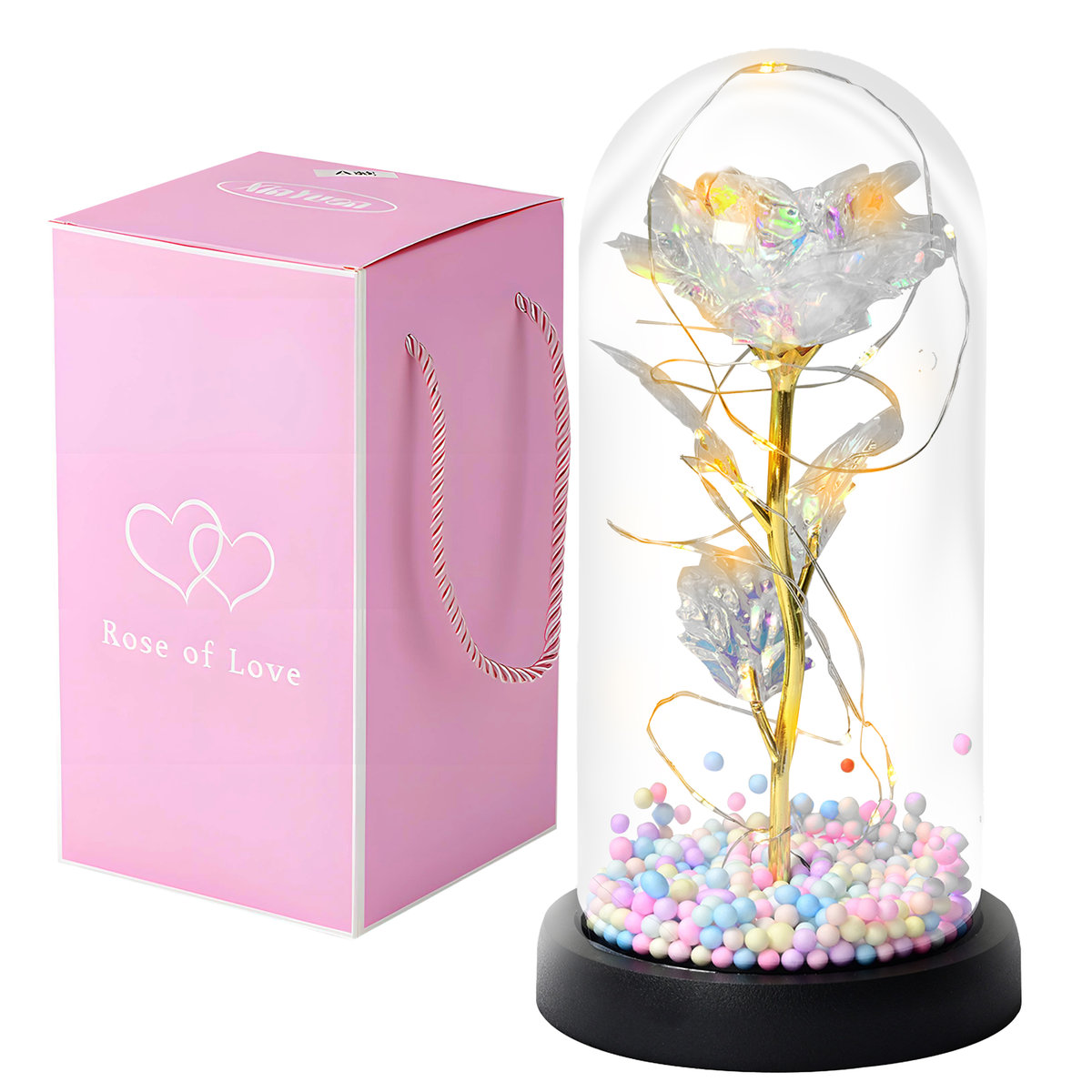 RENEW FORCE Wieczna róża w szkle ŚWIECĄCA LED na prezent NA WALENTYNKI ...