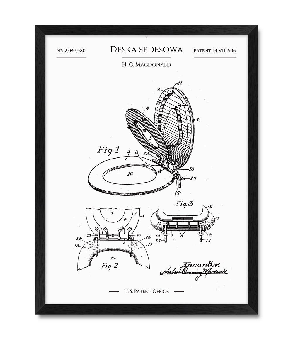 Retro obrazy do łazienki vintage patent deska sedesowa klozetowa ...