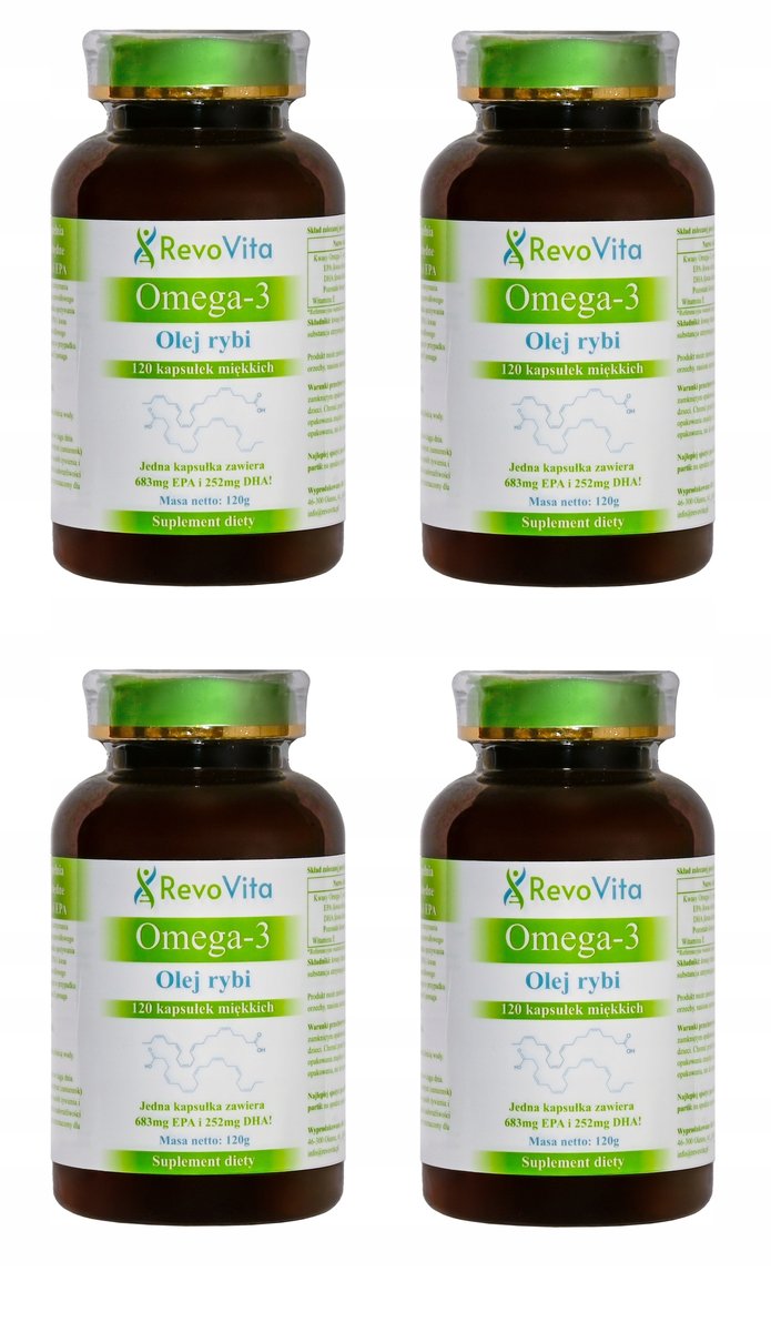 RevoVita Omega 3 Olej rybi 683mg EPA + 252mg DHA w kapsułce, Wit. E ...