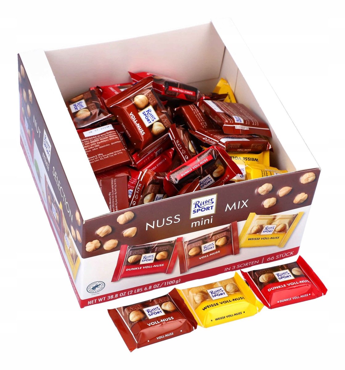 Ritter Sport, czekoladki mini z orzechami, mix smaków, 1100g, 66 sztuk ...