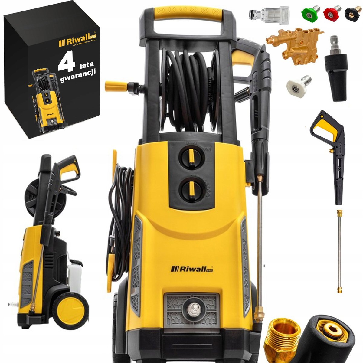 Riwall Pro, myjka ciśnieniowa riwall kox l9 350 mosiężna pompa mocna dysza turbo, 4 lata ...