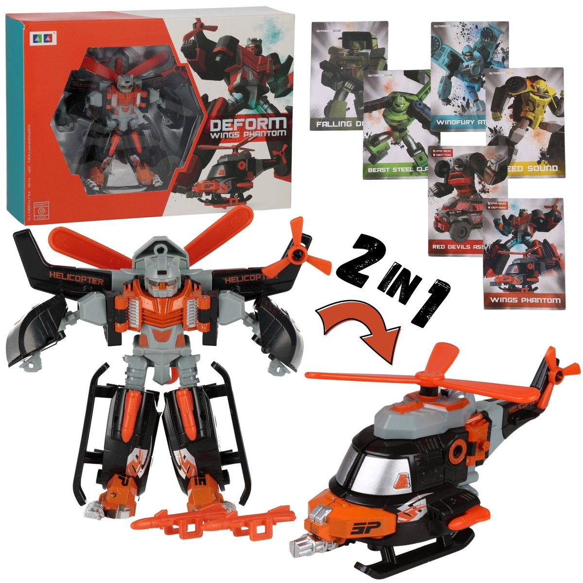 ROBOT transformujący + KARTY, robot helikopter 2w1, zabawka dla dzieci ...