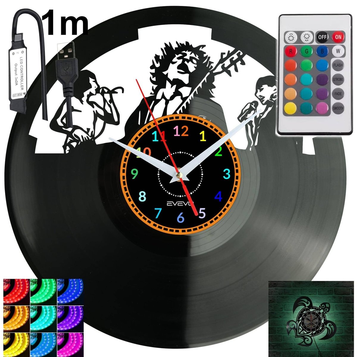 Rock Band Zegar Ścienny Podświetlany LED RGB Na Pilota Płyta Winylowa ...