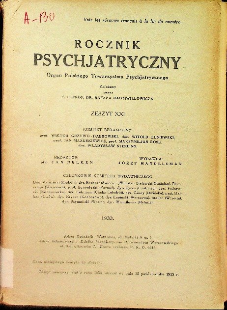 Rocznik Psychjatryczny Zeszyt XXI, 1933 r. - Opracowanie zbiorowe | Książka w Empik