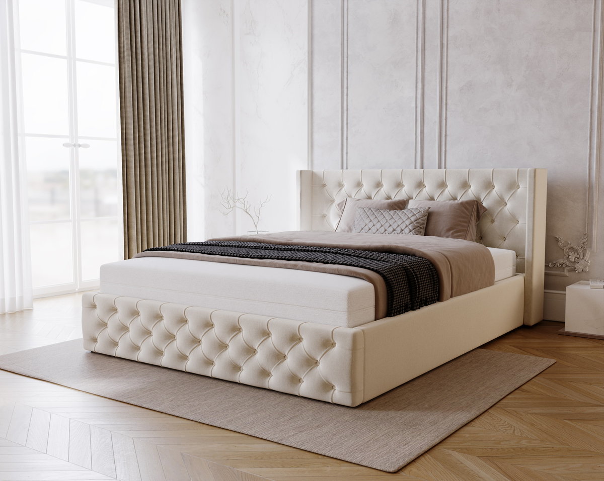 Rolia łóżko chesterfield 160x200 - z pojemnikiem i stelażem, łóżko dwuosobowe 160x200 glamour ...