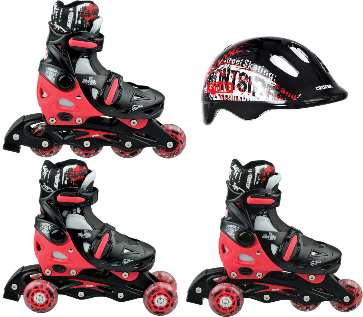 Rolko-Wrotki 3w1 Raven Singer Black/Red 29-32 / Kask Croxer Street XS ...