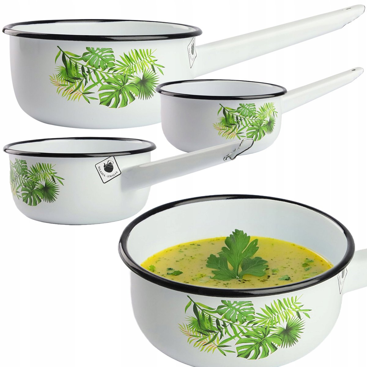 Rondel 1,5L Emaliowany Gładki Wzór Monstera Garnek Rondelek Tradycyjny ...