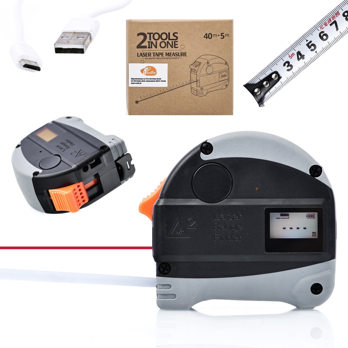 Rosfix Cyfrowy Dalmierz Laserowy z Metrem 40M – Precyzyjne Pomiary do 0 ...
