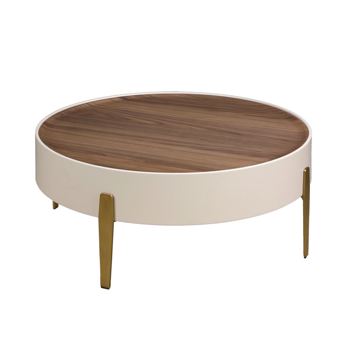 Round Coffee Table Walnut, Beige Wood And Polished Golden Steel 2151 ...