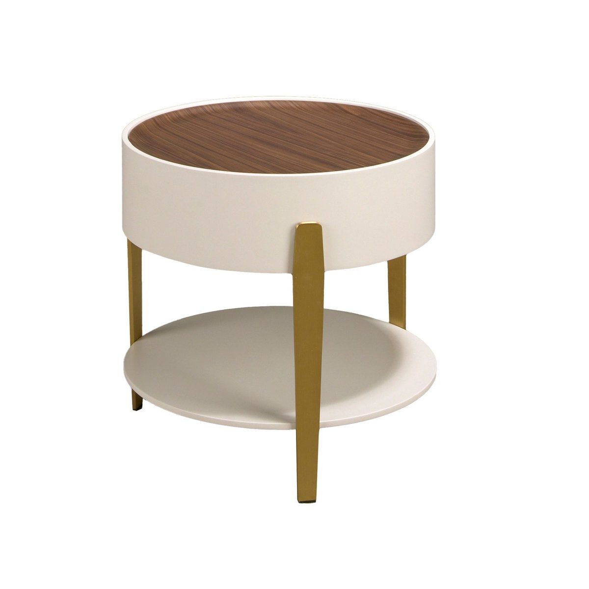 Round Corner Table Walnut, Beige Wood And Gold-Plated Polished Steel ...
