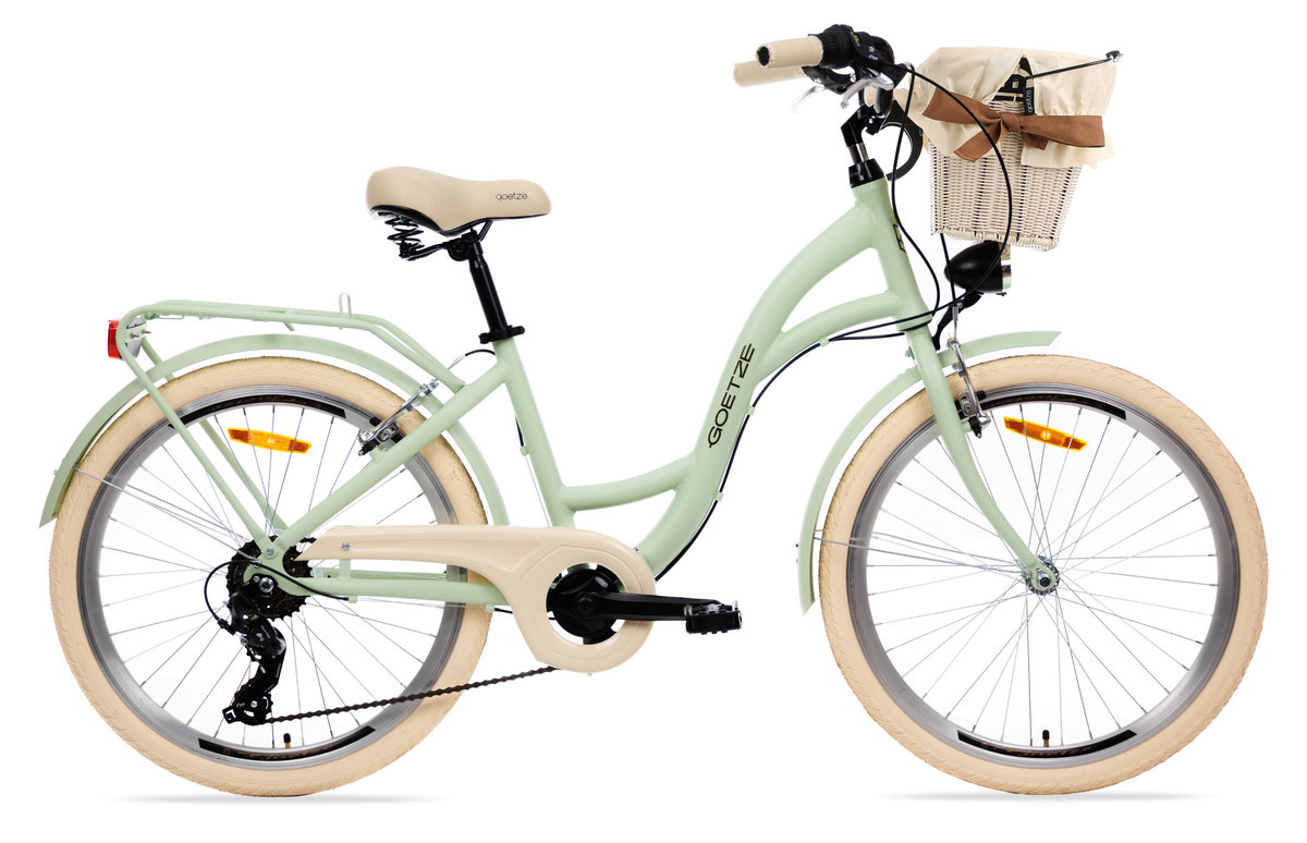 Rower Miejski 24 cali dla dziewczynki Goetze pistacjowy z koszem ...