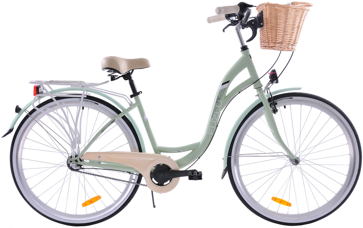 Rower miejski damski z koszykiem Fuzlu 28 cali miętowy - Fuzlu | Sport ...