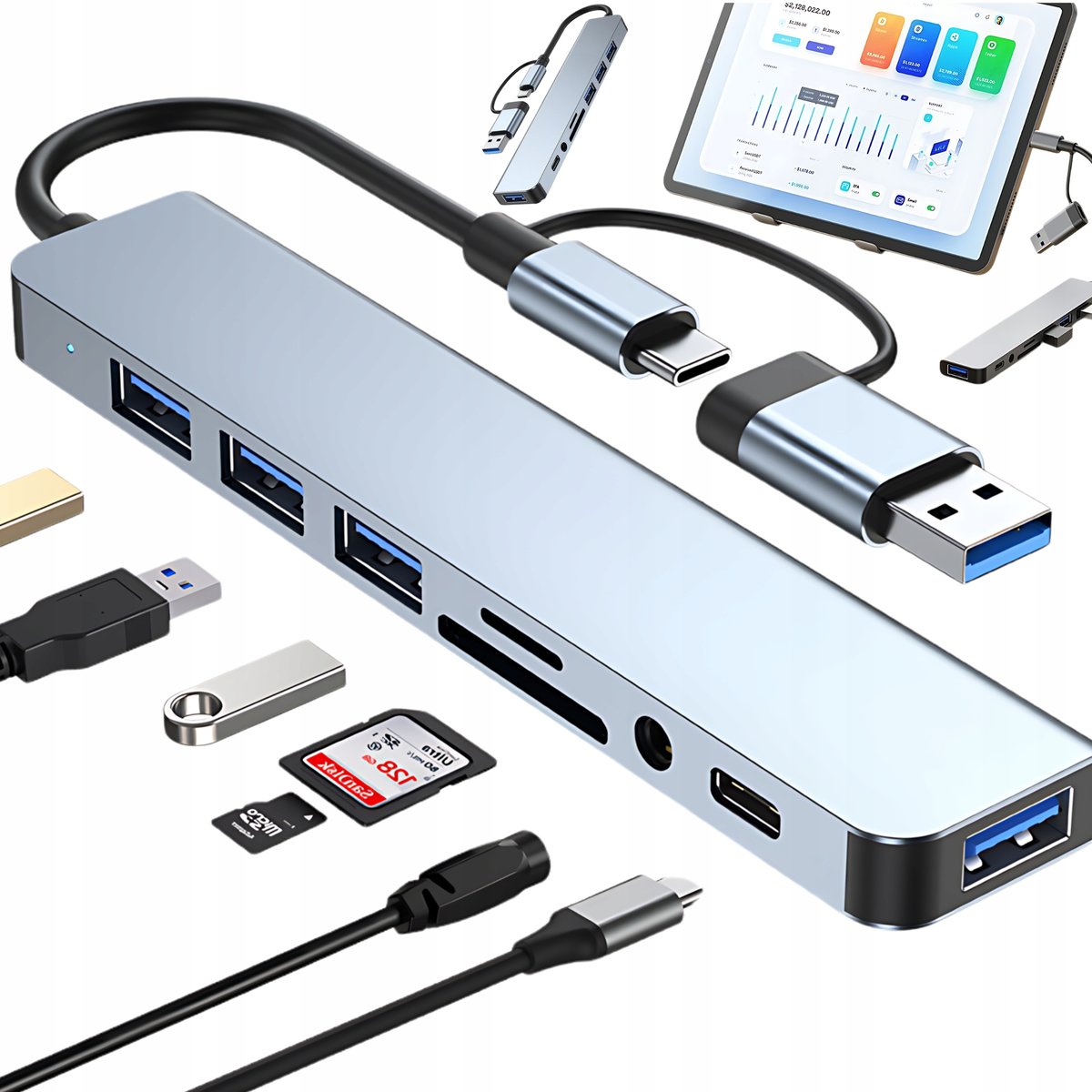 ROZDZIELACZ HUB USB C 3.0 8w1 ADAPTER CZYTNIK SD TF AUDIO STACJA DOKUJĄCA - Inna marka | Sklep ...