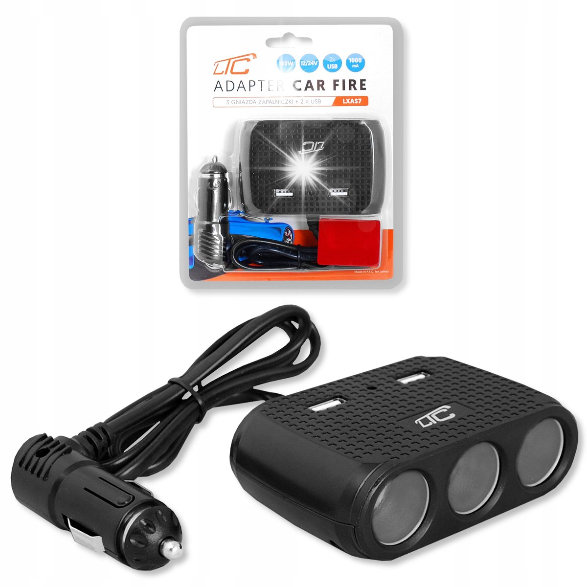 ROZDZIELACZ ROZGAŁĘŹNIK ZAPALNICZKI 120W ADAPTER 3 GNIAZDA 12V/24V + 2 ...