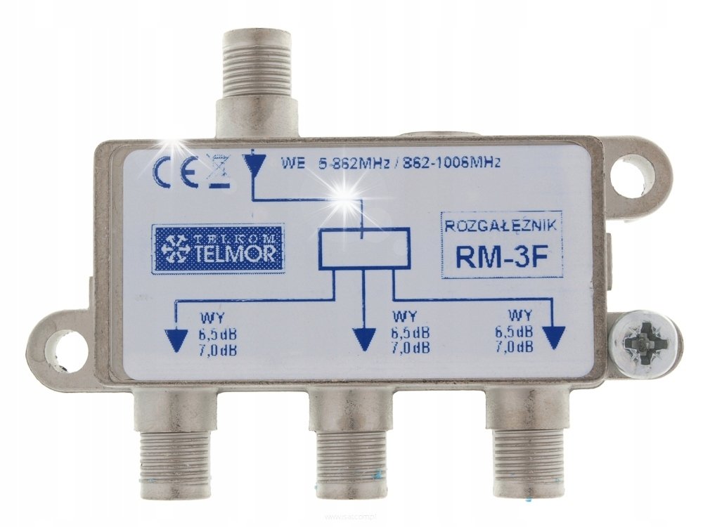 ROZGAŁĘŹNIK ANTENOWY TELMOR ROZDZIELACZ 3xTV RM-3F SPLITTER PASYWNY ...