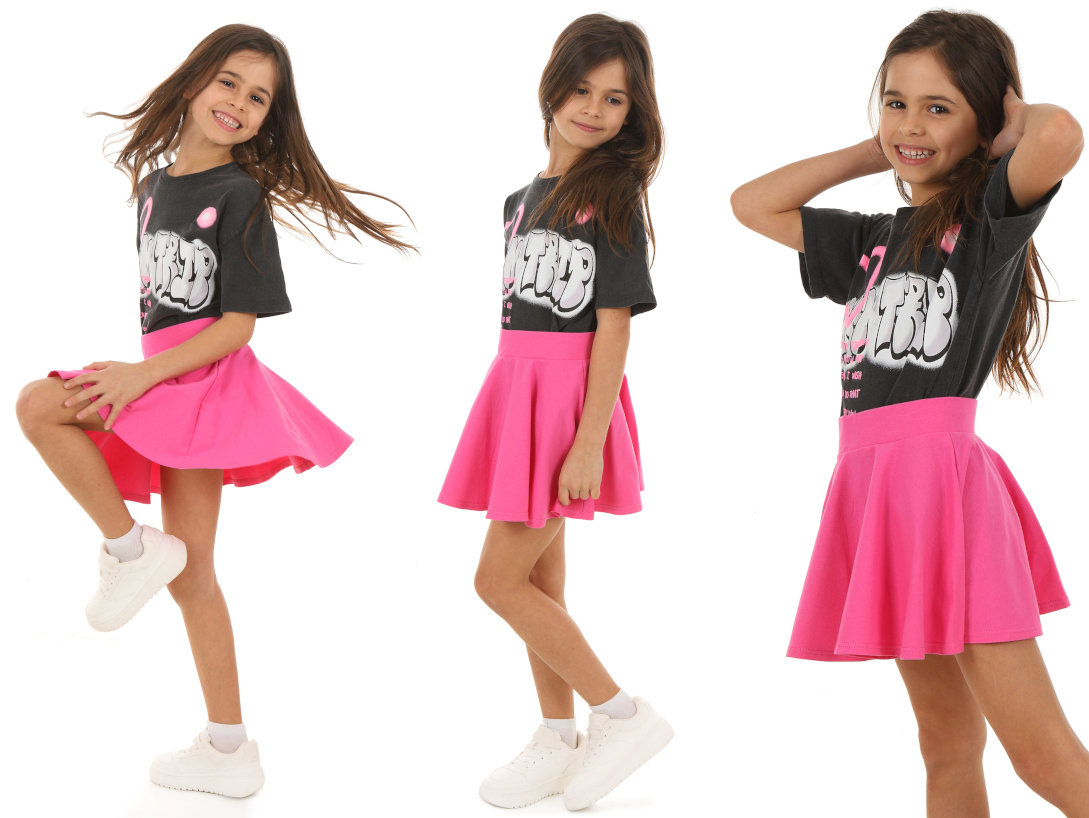 Rozkloszowana spódniczka z koła, produkt polski 140-146 CUKIERKOWY RÓŻ ...