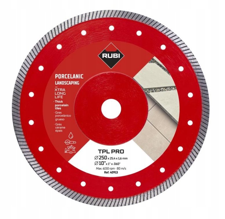 RUBI TARCZA TNĄCA DIAMENTOWA TPL 250 CERAMIKA GRES 250mm EXT PRO 250mm ...