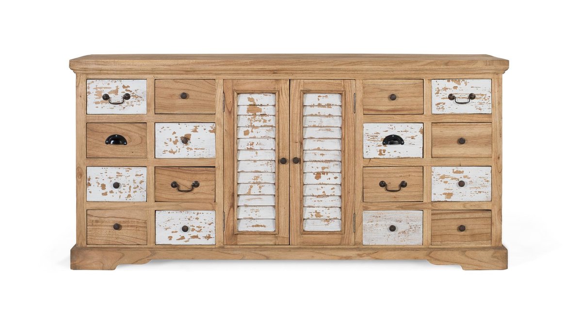 Rustic sideboard in solid mindi wood with 12 drawers and 2 doors ...