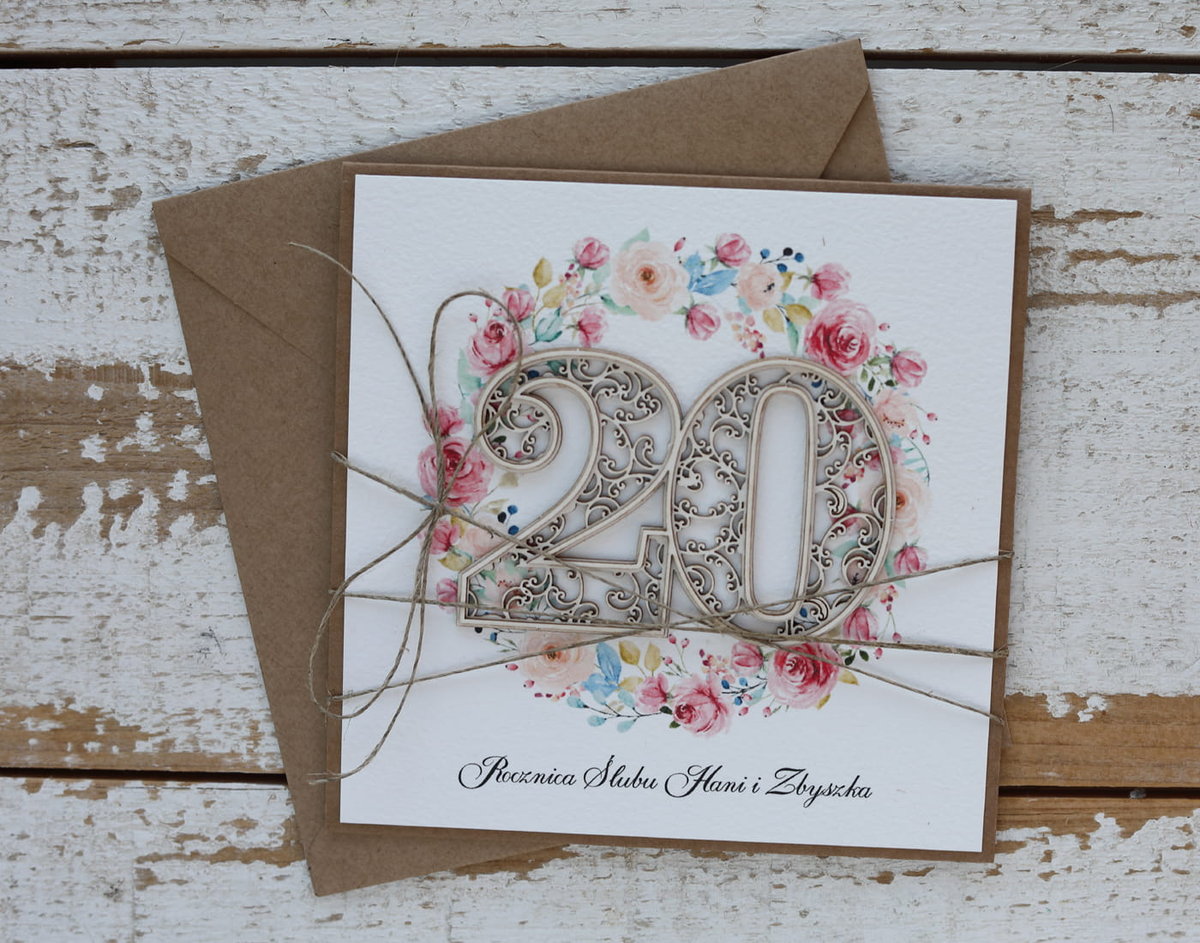 Rustykalna kartka życzenia z okazji 20 rocznicy ślubu - rocznica ślubu - Inna marka | Sklep ...