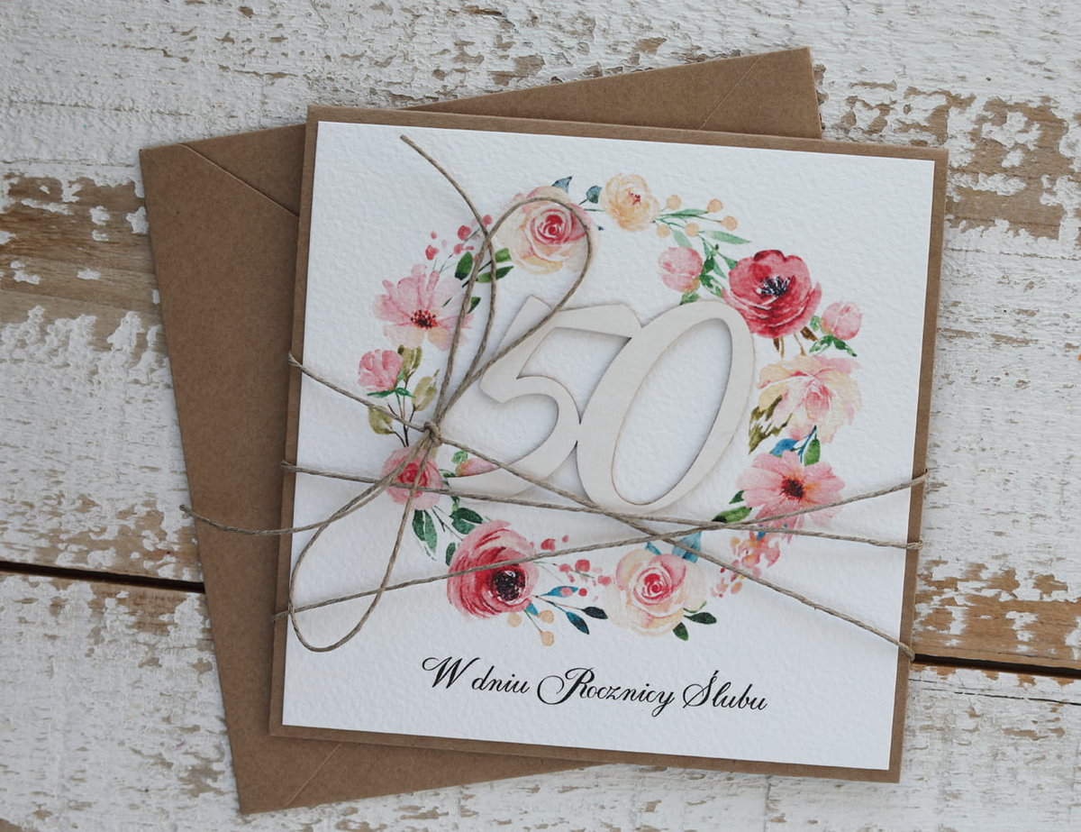 Rustykalna kartka życzenia z okazji 50. rocznicy ślubu - pięćdziesiąta rocznica ślubu - pomysł ...
