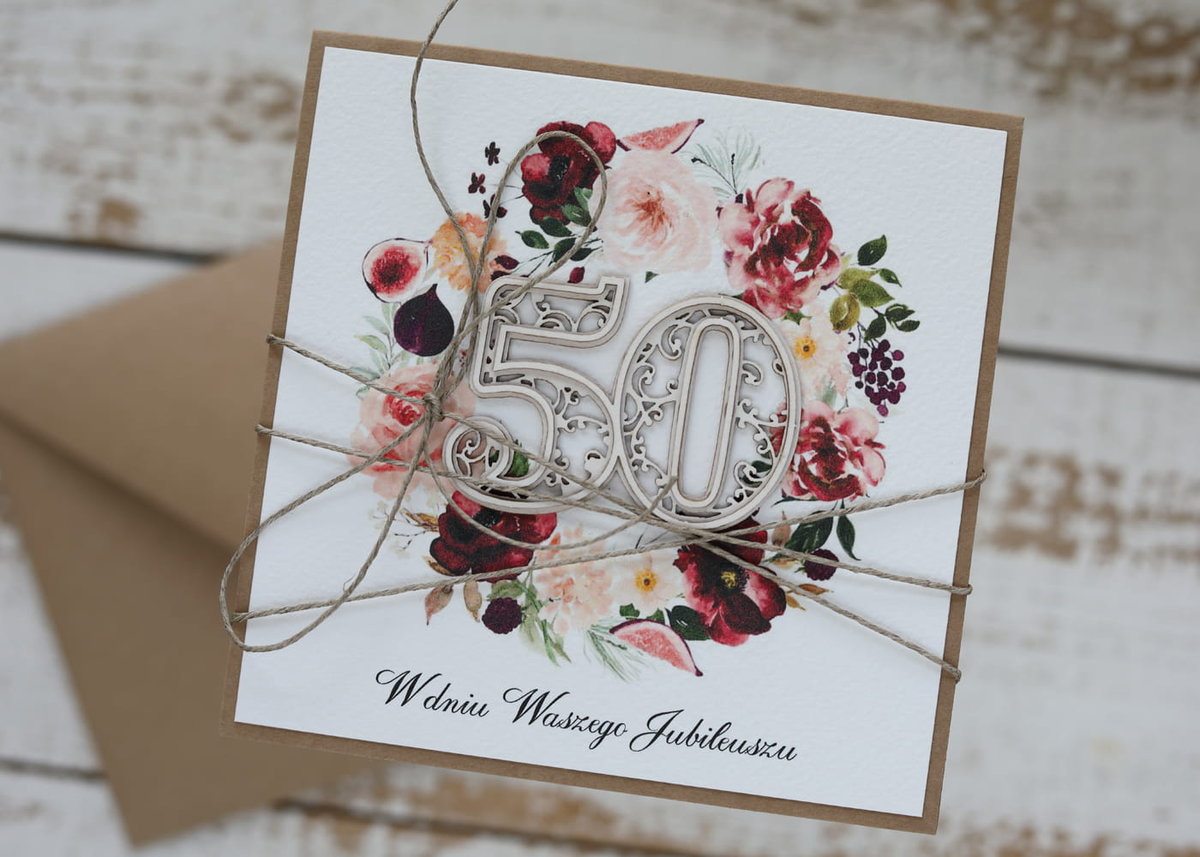 Rustykalna kartka życzenia z okazji 50. rocznicy ślubu - pięćdziesiąta rocznica ślubu - pomysł ...