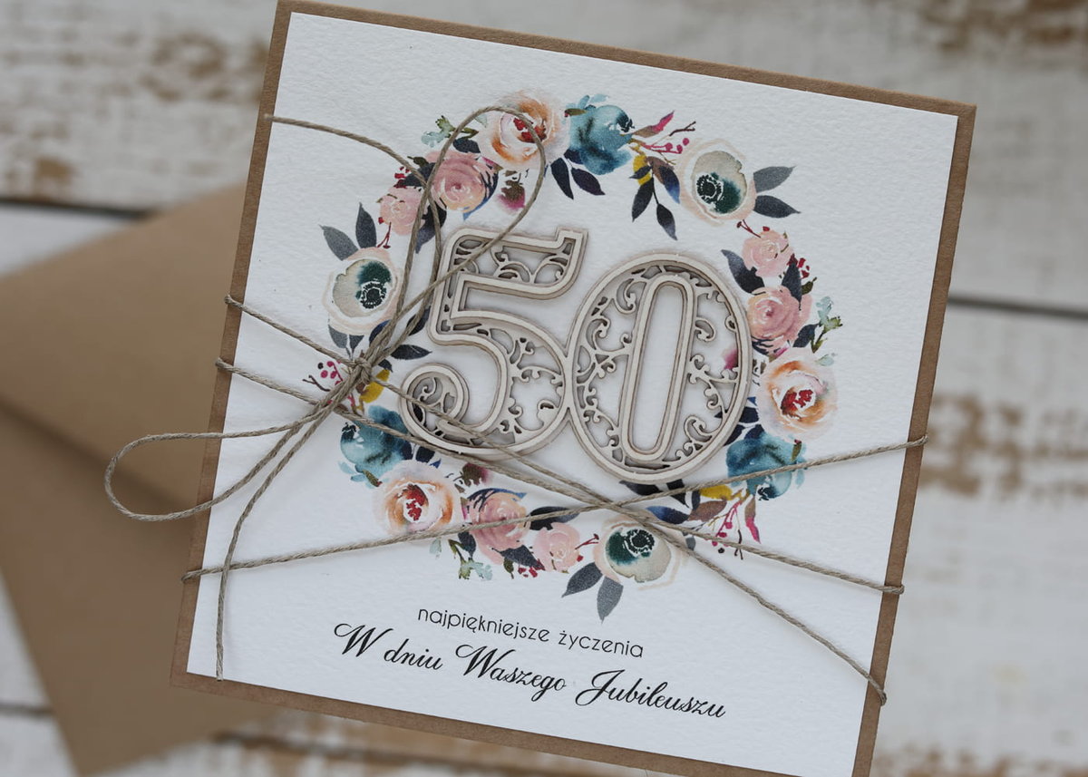 Rustykalna kartka życzenia z okazji 50. rocznicy ślubu - pięćdziesiąta rocznica ślubu - pomysł ...