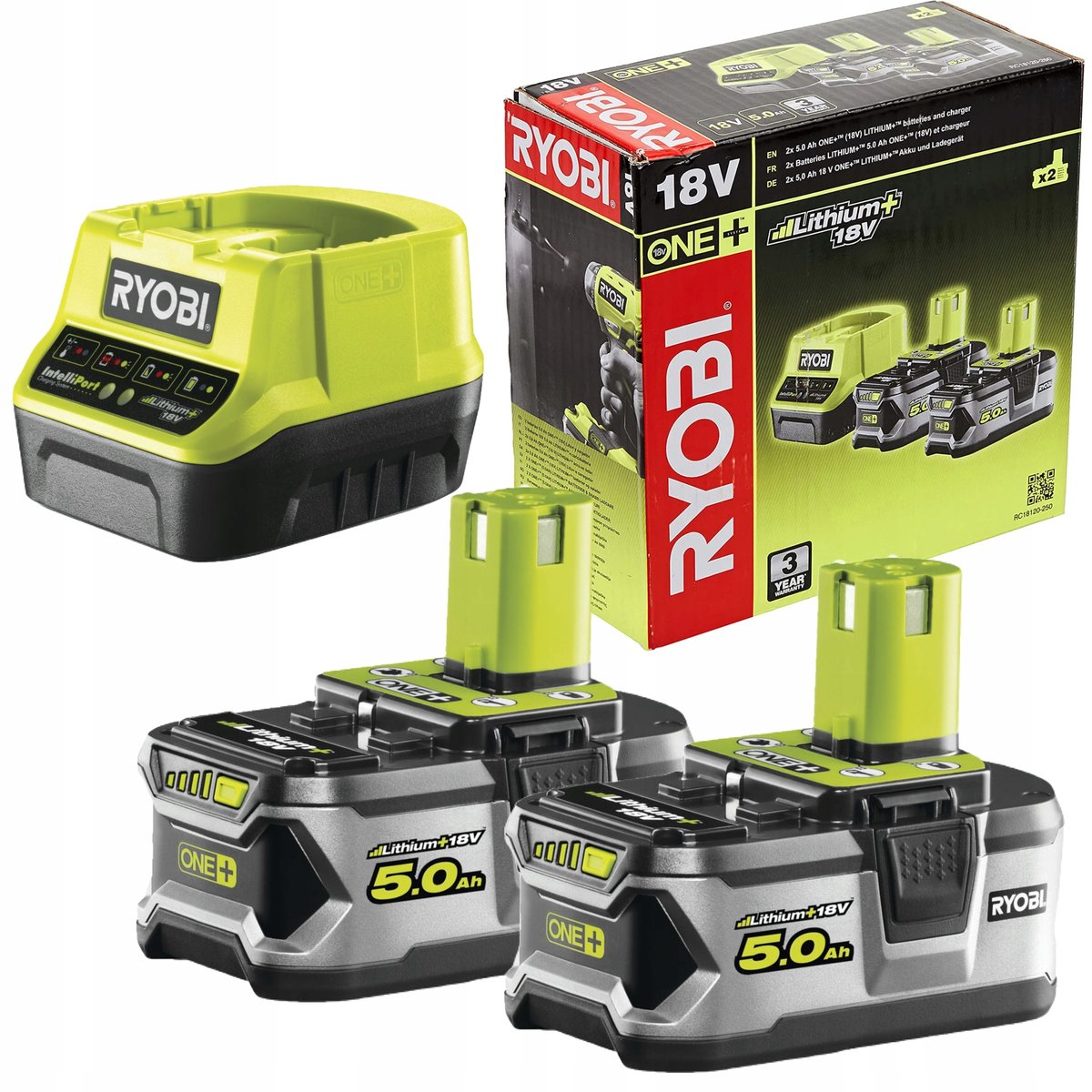 Ryobi Zestaw Komplet Rc18120-250 2 Akumulatory 2X5.0Ah +Ładowarka ...